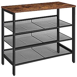 HOOBRO Industrial Shoe Rack, 4-Tier Shoe Shelf, Storage Organizer Unit with 3 Mesh Shelves, Wood Look Accent Furniture with Metal Frame, for Entryway, Living Room, Hallway BF14XJ01