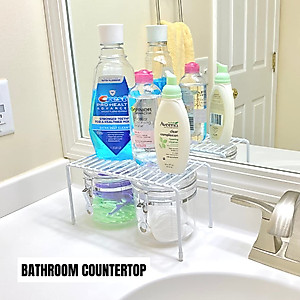 Evelots 2 Pack Kitchen/Bathroom/Pantry/Freezer/Office Extra Shelf-Cabinet Organizer-Double Space-Sturdy Metal-Scratch Resistant PE Plastic Coating-Plastic Feet-White