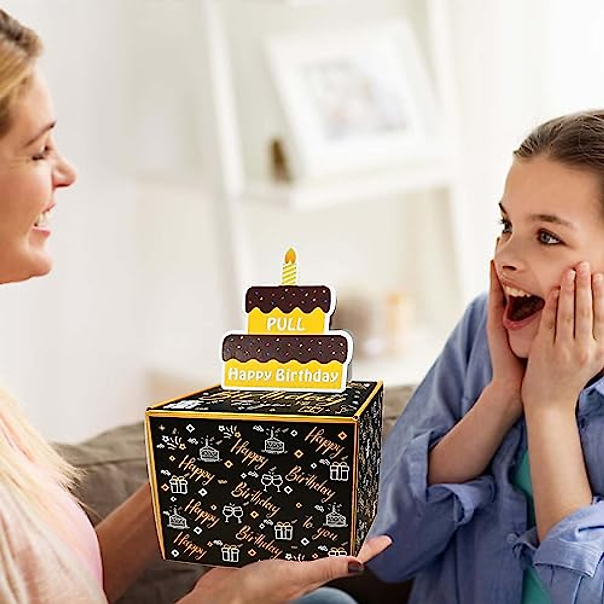 DTESL Happy Birthday Day Money Box for Cash Gift Pull,Money Gift Boxes for Cash,Money Box for Cash Gift Black & Gold Money Holder for Cash with Pull Out Card DIY Set Surprise Birthday Gift Box