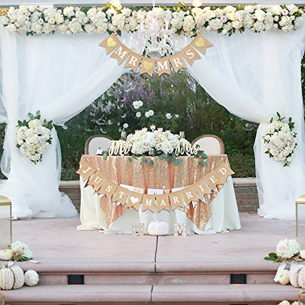 2 Pieces Mr and Mrs Banner Just Married Banner Burlap Wedding Bridal Shower Banner Rustic Bunting Garland for Wedding Party