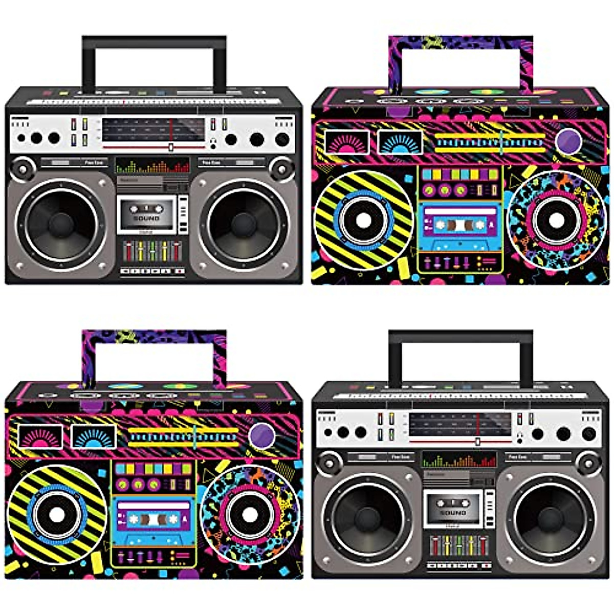 80s Party Favor Treat Boxes 24 PCS Novelty Boom Box Gift Boxes Retro Radio Mixed Color Candy Goodies Box for Retro 1980s Theme Hip Hop Music Party Supplies