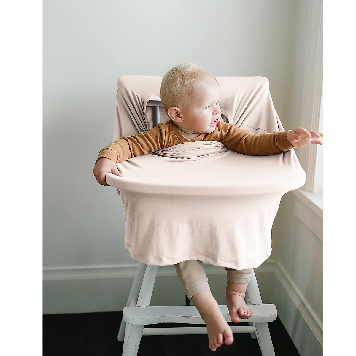 Baby Car Seat Covers- Multi-use Carseat Canopy for Babies, Stretchy Infant Carseat Cover Boy, Shower Gifts for Unisex Boys and Girls(Beige)