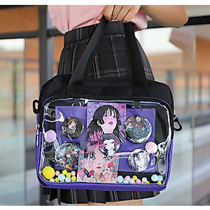 Hipi-shop Ita bag Japanese Color matching Transparent shoulder bag crossbody bag for Anime Lolita Bag DIY Cosplay Display Anime badges handbag (Black)