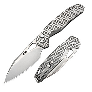 CJRB Frack (J1931) Folding Pocket Knife with 3.9" AR-RPM9 Drop Point Blade and CNC Engraving Steel Handle,Button Lock EDC Knife for Tactical,Outdoor,Camping and Christmas Gift