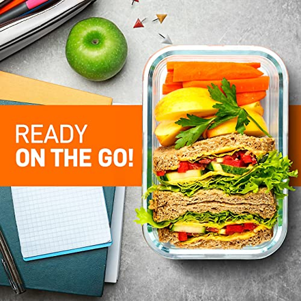 NutriChef 5-Piece 30 oz Glass Meal Prep Containers - Stackable BPA-Free Kitchen Storage Containers for Food with Improved Leakproof Snap Lock Lids - Dishwasher, Freezer, & Microwave Safe - Red