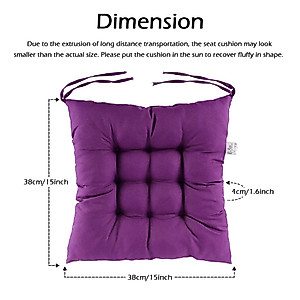 Scorpiuse Chair Pads with Ties 15"x15" Non-Slip Soft Seat Cushions Set of 4 Breathable Pearl Cotton Filling Seat Cushion for Dining Living Room Kitchen Office Chair Den (15" x 15", Purple)