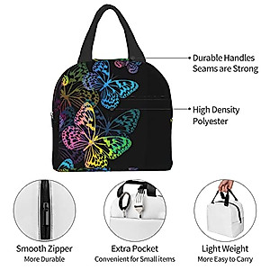 Canesert Lunch Bag with Pocket for Teen Colorful Butterfly Insulated Lunch Box Cooler Thermal Waterproof Reusable Tote Bag for Women Travel Work Hiking Picnic