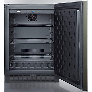 Summit FF64BXKSHH 24"" Built-in or Freestanding Compact Refrigerator with 4.6 cu. ft. Capacity Frost Free Operation Recessed LED Light and Adjustable Glass Shelves in Black Stainless Steel