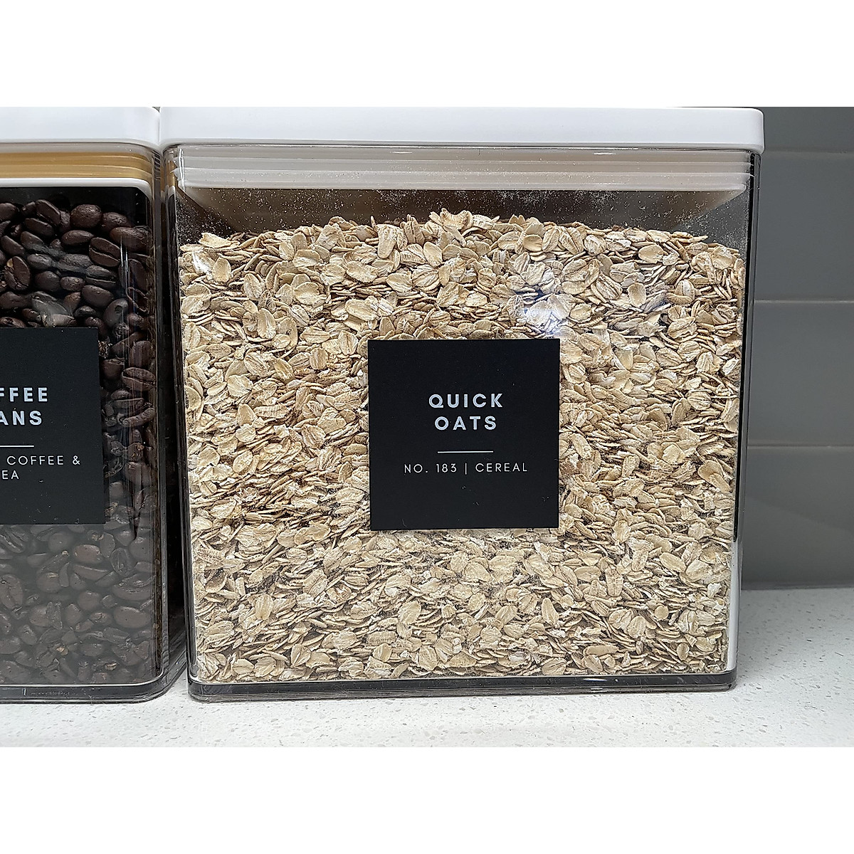 240 Black Minimalist Paper Pantry Labels | 2 1/2 x 2 1/2 inches | Waterproof Vinyl | for Plastic, Metal, Stainless Steel & Glass Containers | Strong Adhering, Removable