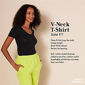 Amazon Essentials Women's Slim-Fit Short-Sleeve V-Neck T-Shirt, Pack of 2, Charcoal Heather/Light Grey Heather, Large