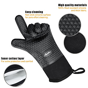 Auzilar Silicone Cooking Gloves, Grilling Gloves, Heat Resistant Gloves BBQ Kitchen Silicone Oven Mitts, Long Waterproof Non-Slip Potholder for Barbecue, Cooking, Baking