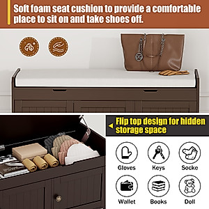HOMEFORT 41.3" Shoe Bench with Lift Top Storage, Entryway Storage Bench with Cushioned Seat, Wooden End of Bed Bench, Shoe Cabinet Bench with Hidden Storage Space, for Bedroom, Hallway(Espresso)