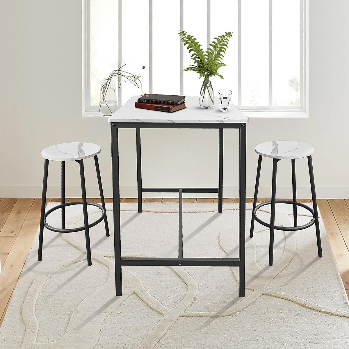 AT-VALY 3-Piece Bar Table Set with 2 Stools,Dining Room Table Set,Small Spaces (Black)