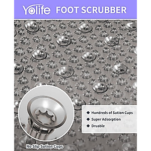 Yolife Shower Foot Scrubber Mat, Anti-Slip Bath Mat with Scrub Bristles, Soft Shower Foot Massager with Strong Suction Cups for Soothe Achy Feet, 25.6" x 13.4"