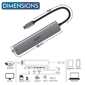 LETLEX USB C Hub - 7 in 1 USB C Adapter with 4K/60Hz HDMI - 2 USB 3.0 Ports, SD/TF Card Reader, 100W PD Charging for USB-C Laptops & Other Type-C Devices