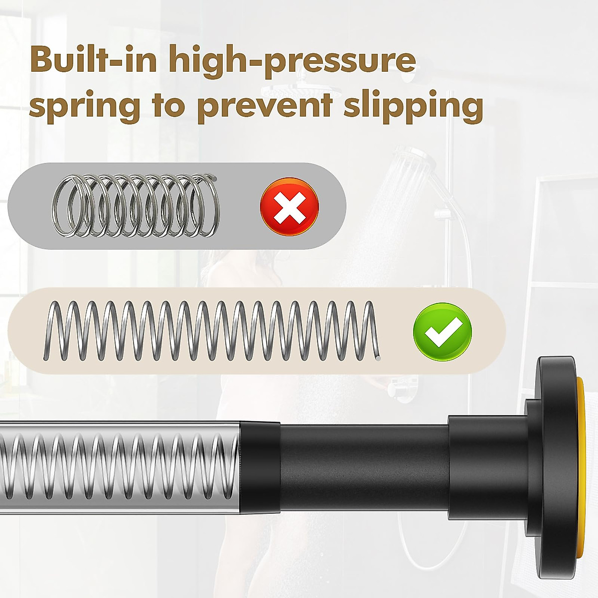 GXOACKJ Shower Curtain Rod Tension - 31-48 Inch Matte Black Adjustable Spring Tension Curtain Rod, Shower Curtain Rod for Bathroom No Drill, Non-slip, Stainless Steel