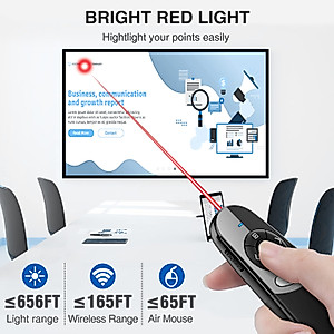 DINOSTRIKE 2 in 1 Type C and USB Presentation Clicker for Powerpoint Presentations,RF 2.4GHz Wireless Presenter Remote Slide Advancer with Volume Control for Mac Laptop Computer Office Classroom