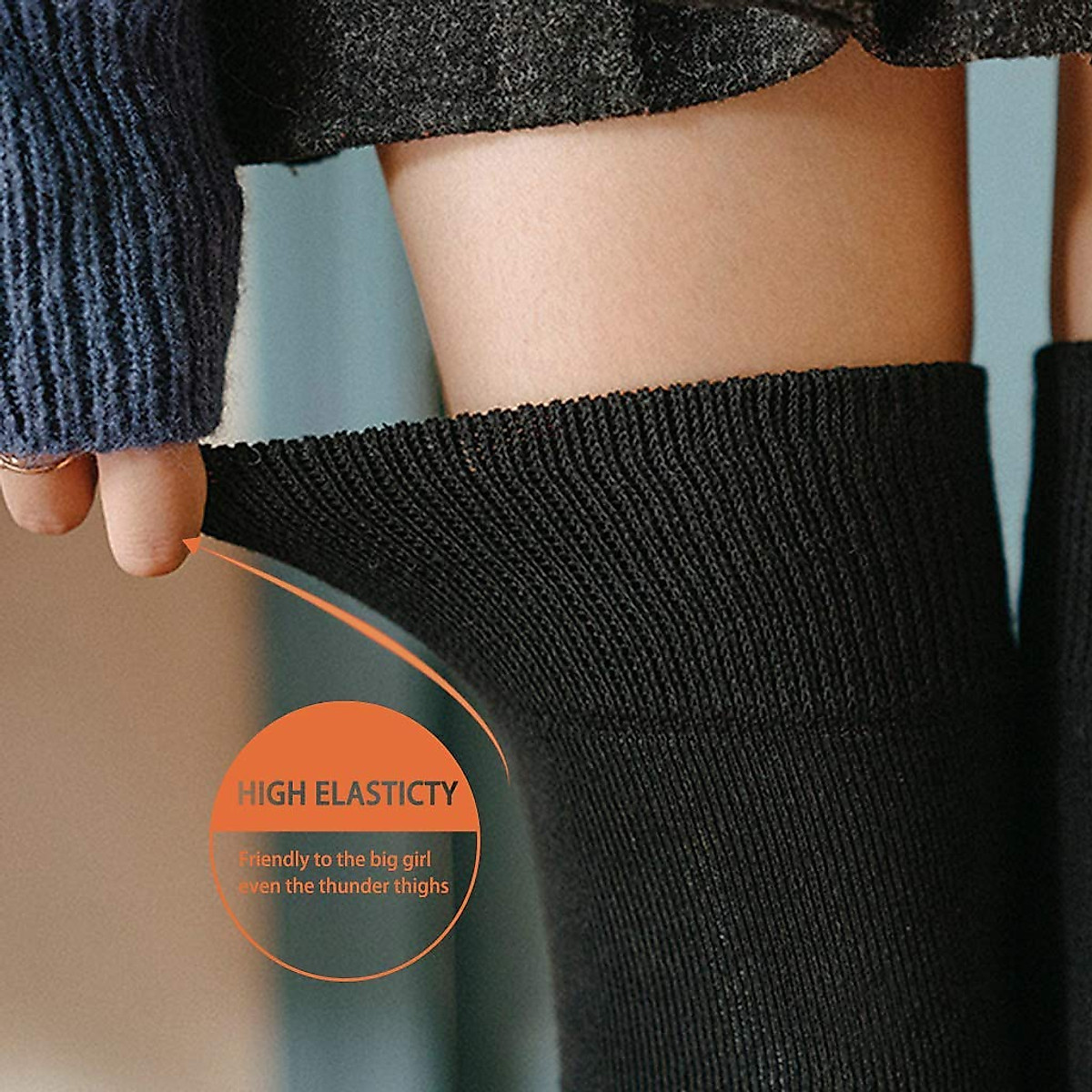 HOMERIT Plus Size Thigh High Socks Extra Long White Black Sock For Women Cotton Over The Knee High Boot Stockings Knit Leg Warmers Daily Wear, Black White, 15 X 10 X 5 CM