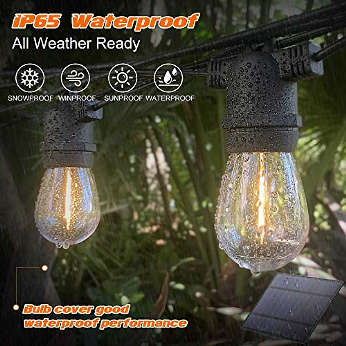 Dott Arts 2-Pack 96FT Solar Outdoor String Lights Waterproof with Dimmable Remote Control,Patio LED String Lights with 32 Plastic Bulbs for Backyard Garden Bistro sWedding Party