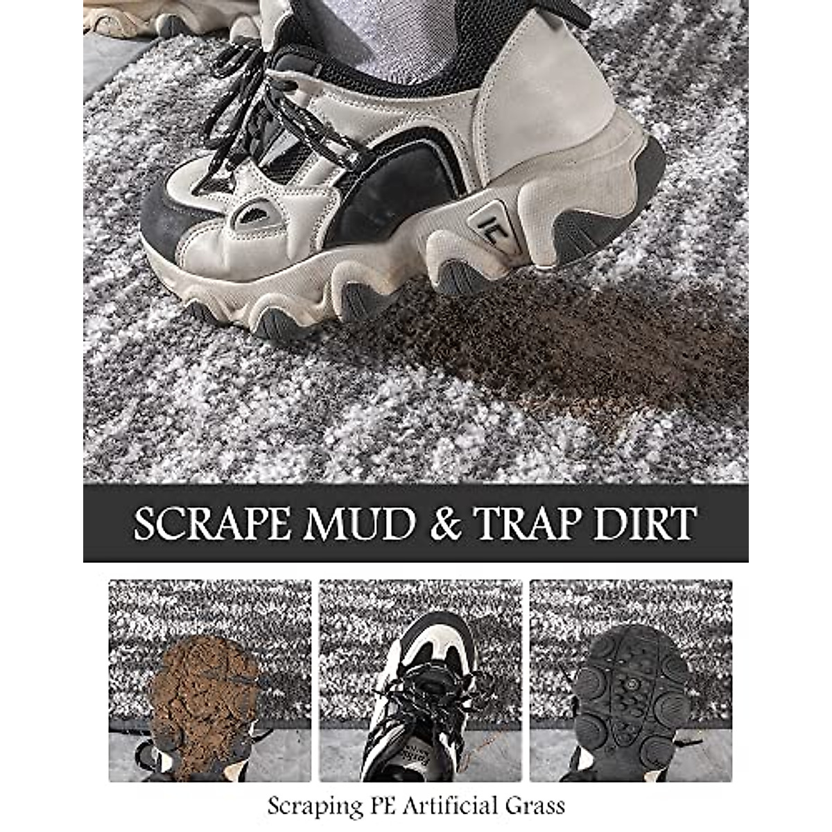 Door Mats Outdoor Indoor Doormat-Rubber Non Slip Absorbent Front Door Mats for Outside Entry Entrance-Dirt Trapper Mat for Muddy Paws and Shoes-Gray-17”x30”