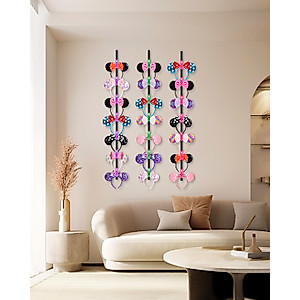 3 Pcs Mouse Ears Holder, Mouse Ear Headband Holder Organizer, Headband Storage Display Stand, Hanging Hair Accessory Rack for Girls Room Wall Decor