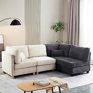 Eafurn Oversized Reversible Modular Sectional Sofa with Movable Ottoman, L Shaped Corner Couch with Detachable Seat & Back Cushion, Corduroy Upholstery Convertible Sleeper Sofa&Couch for Living Room