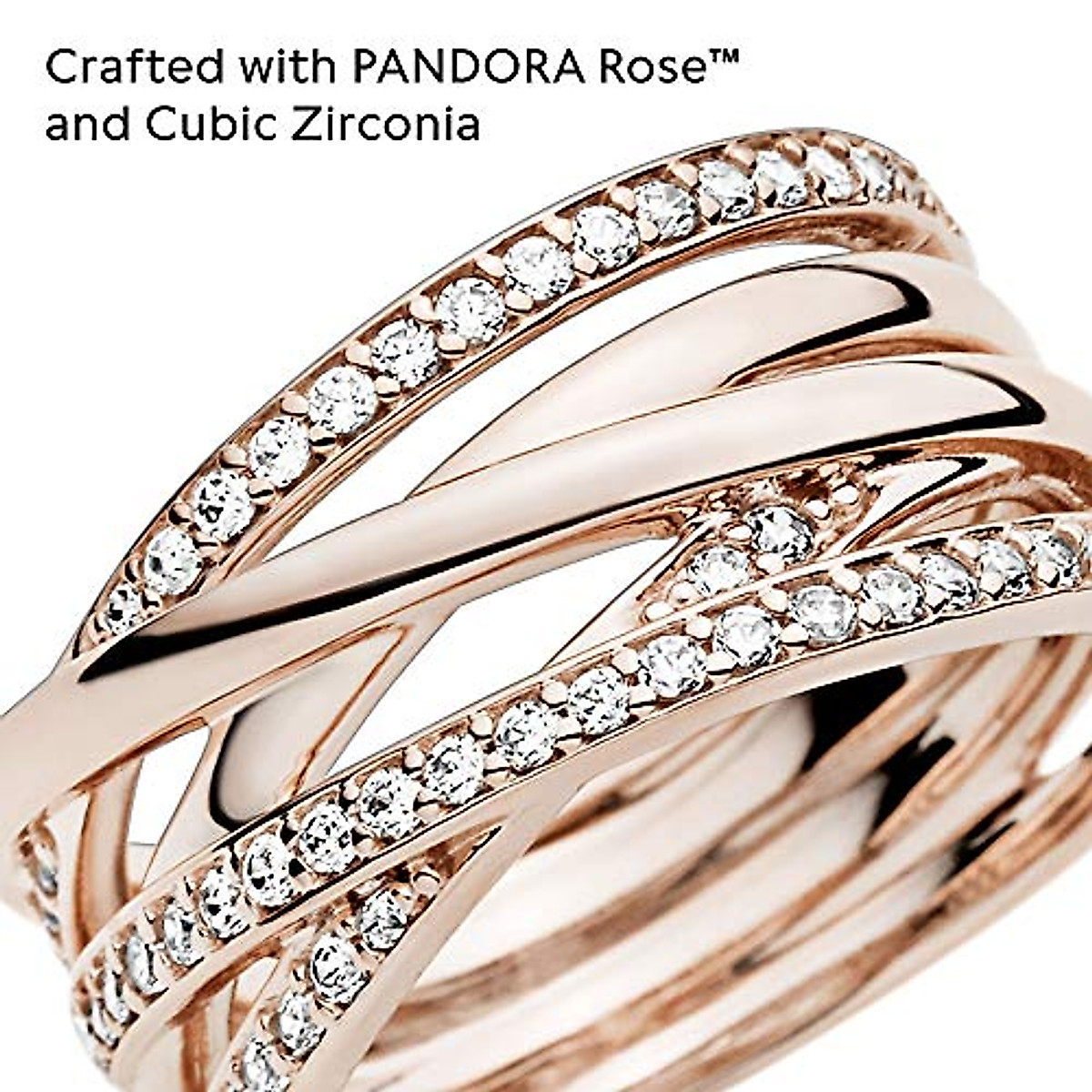 PANDORA Jewelry Entwined Cubic Zirconia Ring in Rose, Size 7, No Box