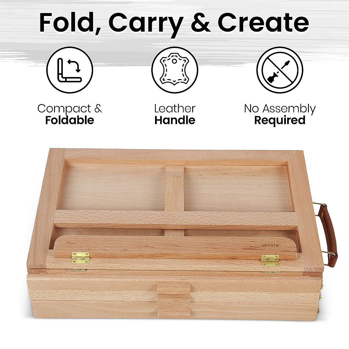 Wood Desk Table Easel - Handcrafted Beechwood Desktop Easel & Wooden Art Tabletop Box for Drawing, Painting, and Sketching with 3 Front Drawers for Supplies Storage