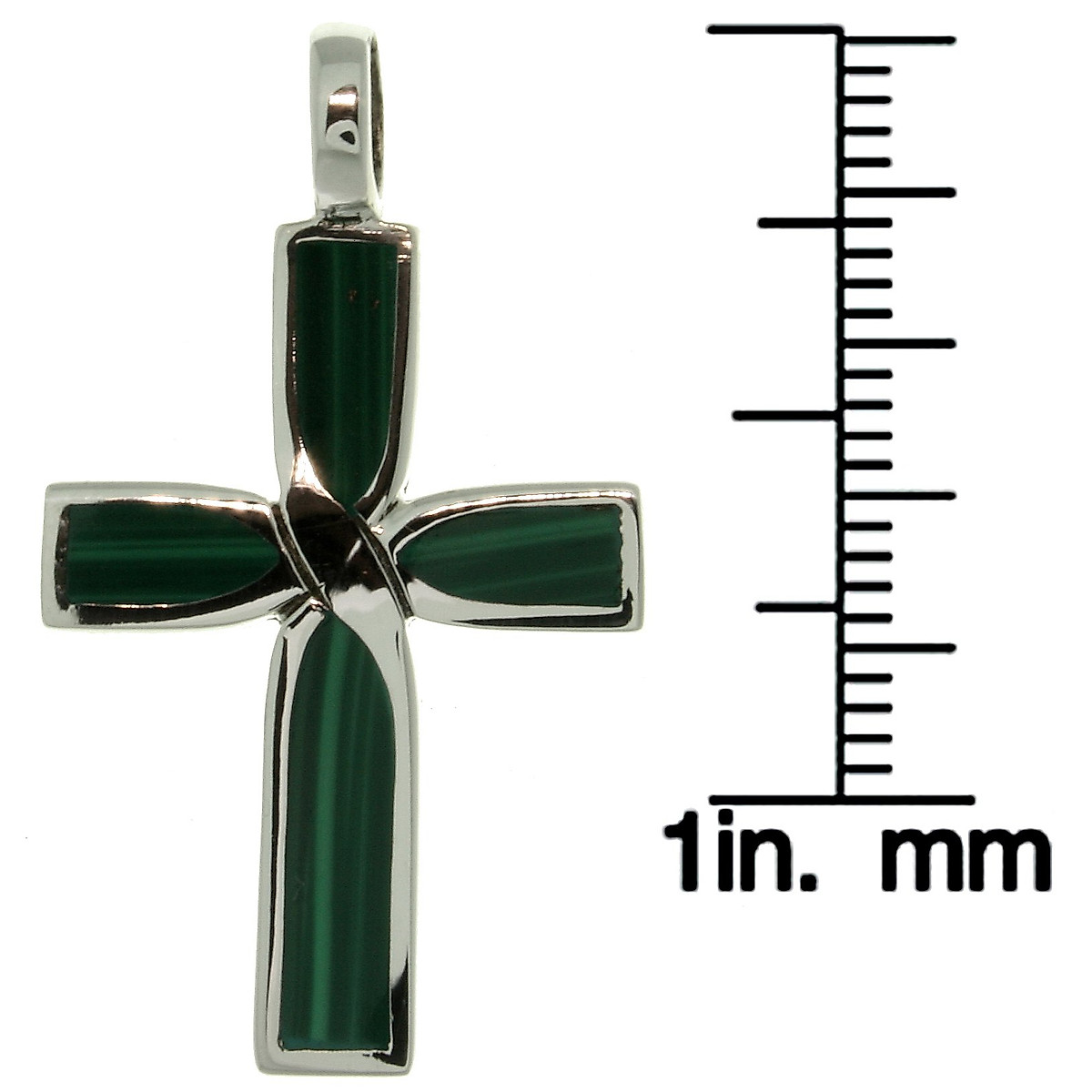 Jewelry Trends Sterling Silver Cross Pendant with Green Created Malachite Stone