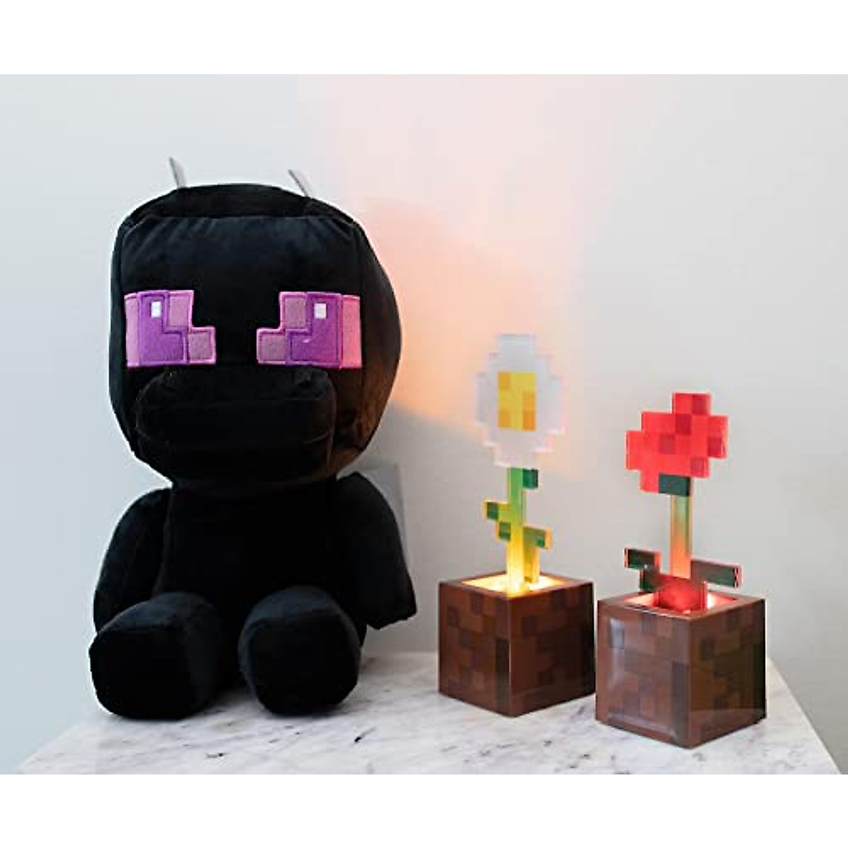 Minecraft Daisy and Poppy Flower Pot Mood Lights, Set of 2 | Nightstand Table Lamp with LED Light for Bedroom, Desk, Living Room | Home Decor Room Essentials | Video Game Gifts And Collectibles