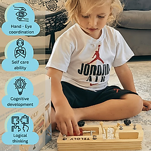 Montessori Toys for 3 Year Old and Up - Real Life Tools Wooden Toy Hammer & Screwdriver Board Set - Fine Motor Skills Toys for 3-5 Year Old Montessori Toys for 4 Year Old Busy Board for Toddlers 3-5