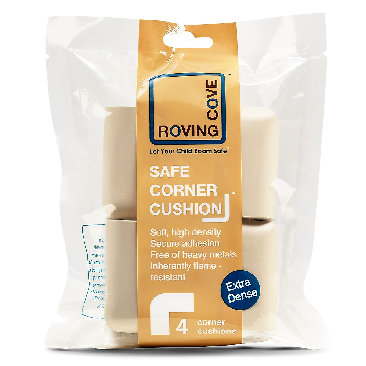 Roving Cove Corner Protector for Baby (4 Large Corners), Hefty-Fit Heavy-Duty Soft Rubber Foam Furniture Corner Bumper Guards, 3M Adhesive Pre-Taped, Oyster White (Off White)