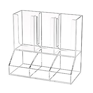 Richboom Cup and Lid Organizer, 6 Compartments with 2 Removable Dividers Coffee Station Countertop Cup Dispenser Condiment Organizer Accessories Caddy for Breakroom, Office, Home - Clear