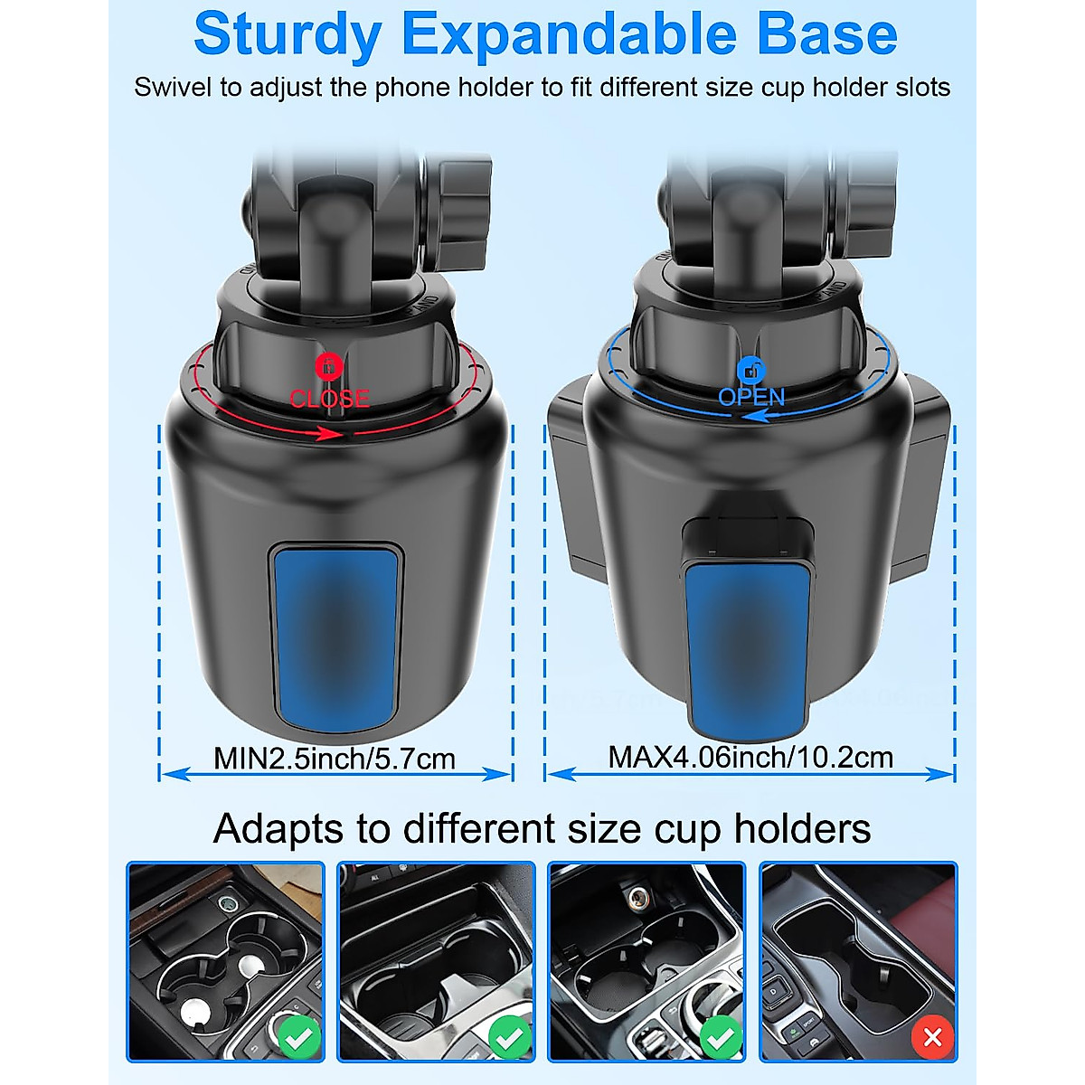 Kolasels Cup Holder Tablet Mount for Car, 360° Adjustable iPad Cup Holder Mount, Cup Holder Tablet Holder for Truck, Compatible with iPad Pro Air Mini, Galaxy Tabs, 4.7-12.9" Tablet & Phone