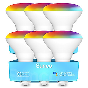 Sunco Lighting BR30 Alexa Smart Flood Light Bulbs Color Changing LED Recessed WiFi Bulb, 8W, RGBCW, Dimmable, 650 LM, Compatible with Alexa & Google Assistant, E26 Base, No Hub Required 6 Pack