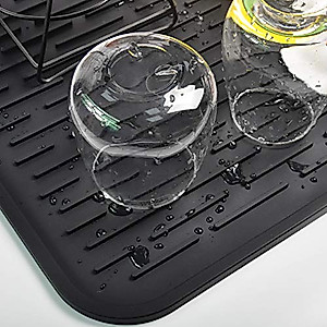 Silicone Dish Drying Mats for Kitchen Counter, XXL 23 x 18 Inches Rubber Dish Drainer Mat for Counter, Washable Heat Resistant Dish Pad (Black)