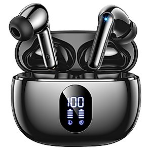 ZZU Wireless Earbuds, Bluetooth Ear Buds with Big Bass Stereo Sound, 48 Hours Playtime, Lightweight in-Ear Fit Earphones, IPX7, Hands-Free Calls with AI for iPhone, Android, Pad, Sports, Workout