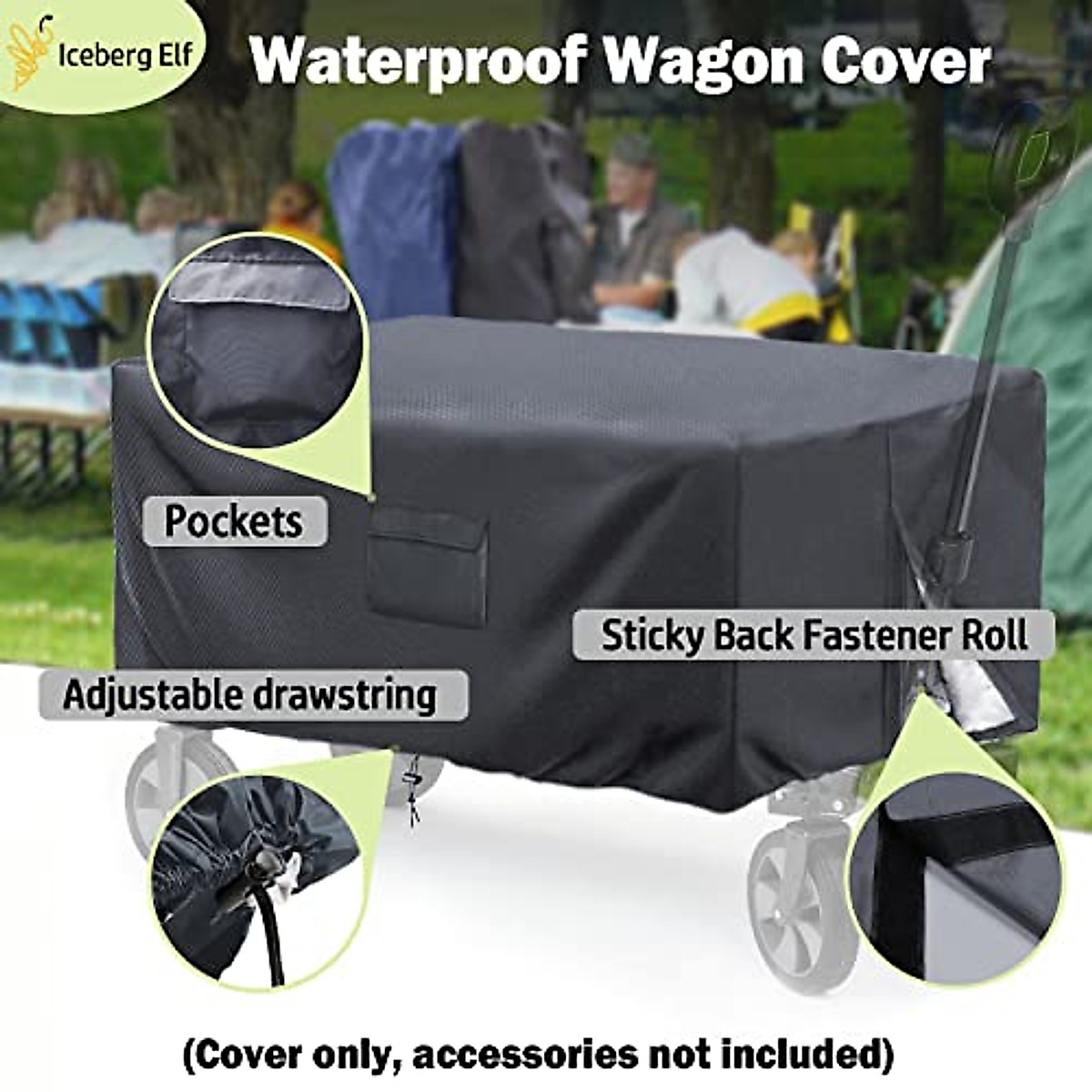 Iceberg Elf Waterproof Wagon Cover, Folding Wagon rain Covers 38" L x 22" W x 20" H, 600D Heavy-Duty Fabric, (Cover only, Accessories not Included) Grey