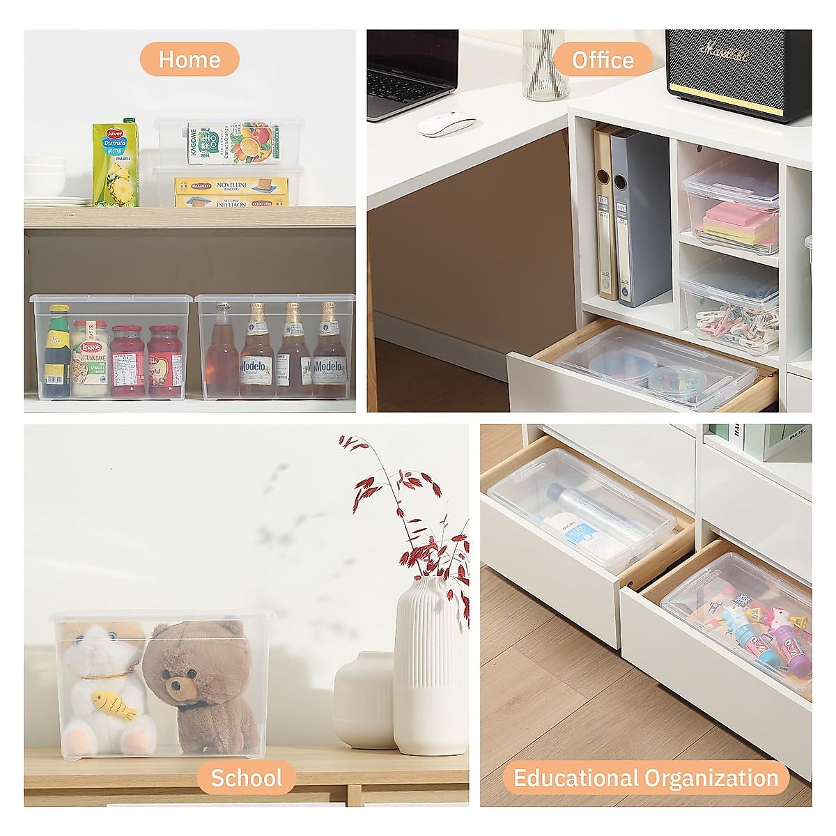 Party Club of America 6 Pack 12 Quart Latching Storage Box,Plastic Storage Bins with Lids Clear Organizer Latching Box