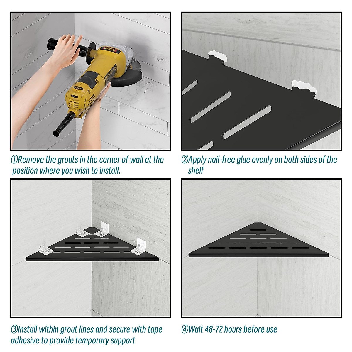 Baltes Stainless Corner Shower Shelf - 10" Black 304 Stainless Steel Floating Shower Shelves, Bathroom Shower Shelf for Tiled Wall, No Drill,Pack of 2