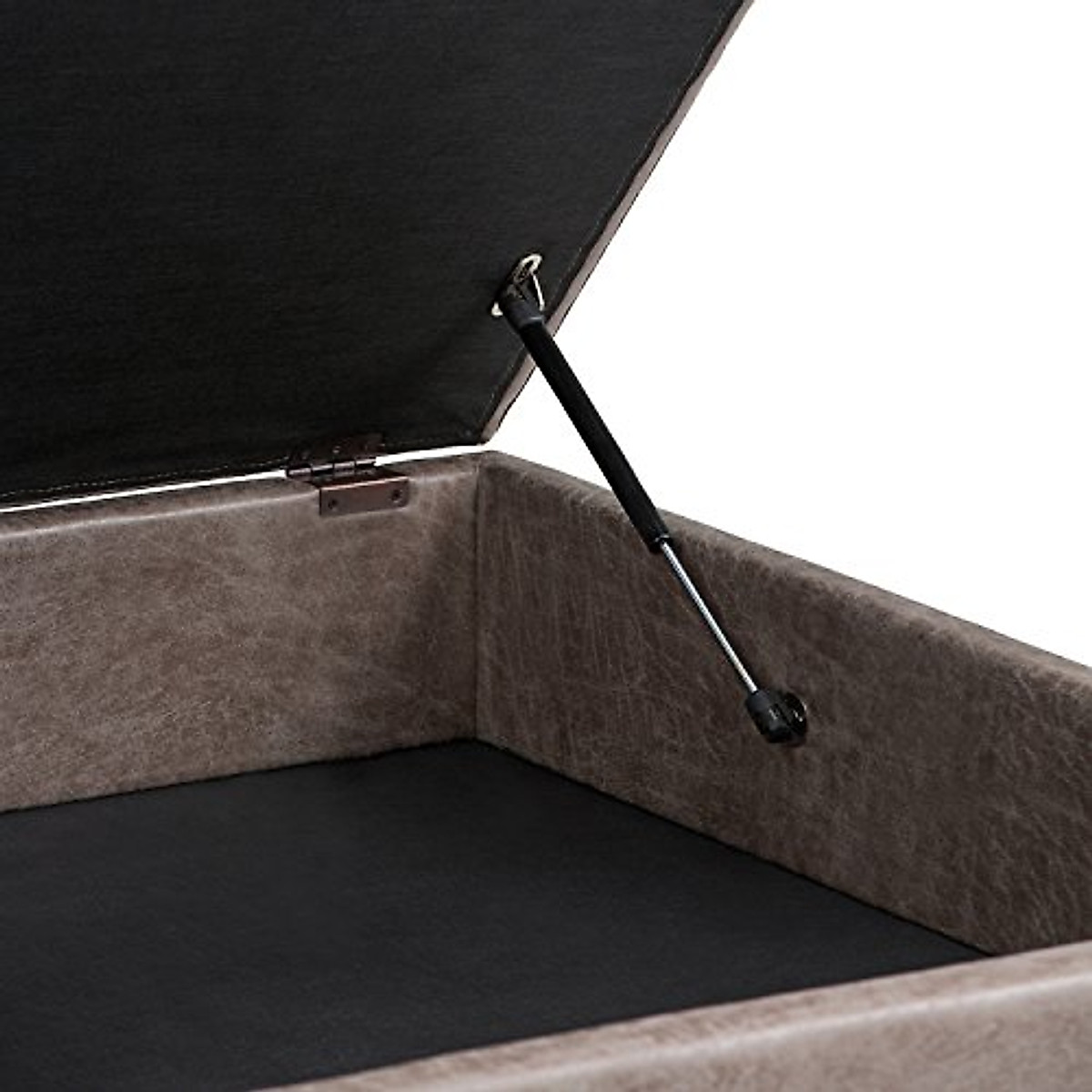 SIMPLIHOME Owen 36 Inch Wide Mid Century Modern Square Coffee Table Lift Top Storage Ottoman in Upholstered Distressed Grey Taupe Faux Leather, For the Living Room