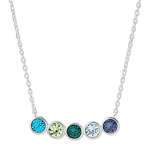 EVE'S ADDICTION Women's Personalized Sterling Silver Five Birthstone Necklace, 16" Chain - Custom CZ Bezel Set Necklace - Gift for Grandma - Gifts for Mom
