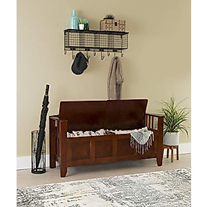 Linon Home Decor Storage Bench with Short Split Seat Storage, Walnut, 50 inchw x 17 inchd x 25.25 inchh.