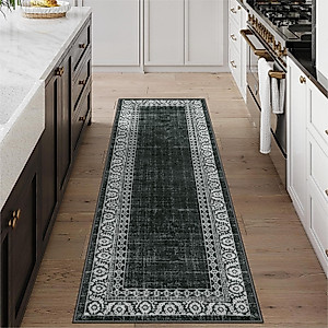 Lahome 2x6 Black Kitchen Runner Rugs Non Skid Washable,Rug Runners for Hallways Non Slip Bathroom Carpet Runner,Bordered Soft Indoor Rug Runner for Entryway Laundry Room Bedside(2'x6',Black)