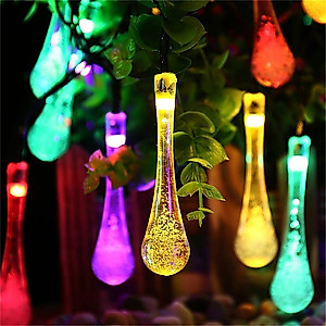 BEA Solar Outdoor String Lights, 15.7 Ft 8 Light Modes 20 Water Drop LEDs, Led Fairy Lighting for Garden Decorations, Patio, Christmas, Wedding, Party, Home and Holiday Multipled-Color