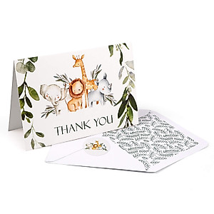 50 Pack Jungle Safari Greenery Thank You Cards, Cute Thank You Notes with Envelopes & Stickers, Baby Shower, Birthday any Occasion Large Size 4x6 Gratitude For Party, Children Stationery