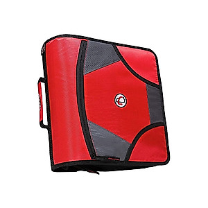 Case-it The King Sized Zip Tab Zipper Binder - 4 Inch D-Rings - 5 Subject File Folder - Multiple Pockets - 800 Sheet Capacity - Comes with Shoulder Strap - Red D-186
