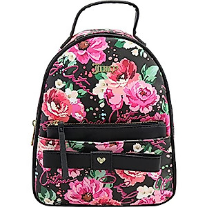 Juicy Couture Womens Peek A Bow Floral Travel Backpack Black O/S