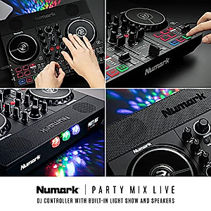 Numark Party Mix Live + HF125 - DJ Controller/Adults & Kids DJ Set with DJ Lights, DJ Speakers, DJ Mixer and Portable DJ Headphones