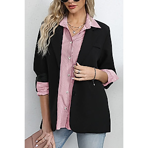 Diosun Womens Striped Button Down Shirts Classic Long Sleeve Stylish Collared Office Work Blouses Tops (Medium, Red)